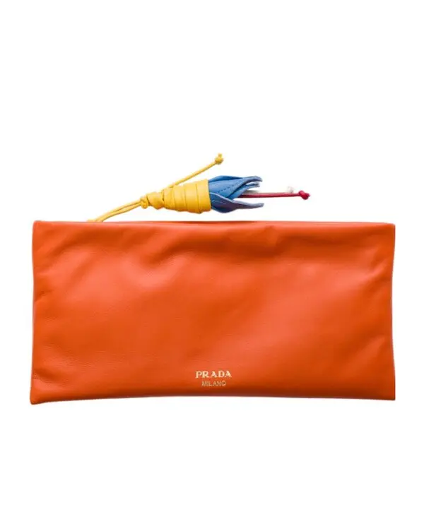 Prada Nappa Leather Zipper Pouch - Orange