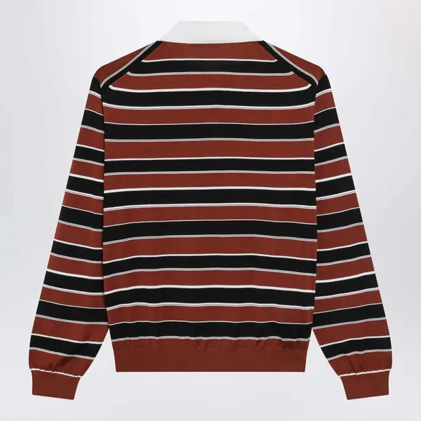 Prada Striped Silk Long Sleeve Polo Shirt