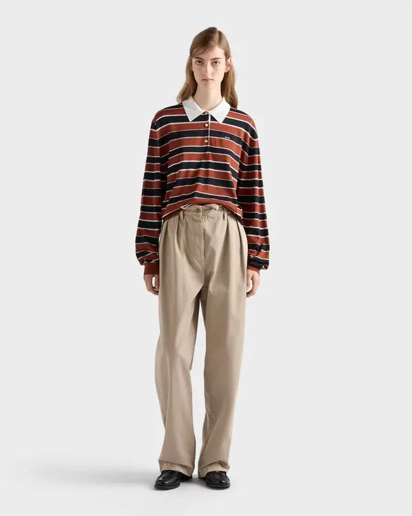 Prada Striped Silk Long Sleeve Polo Shirt