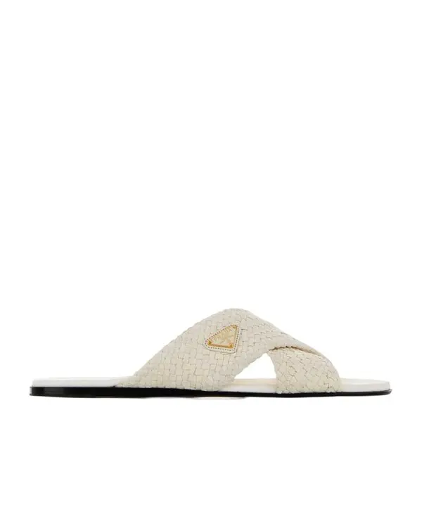 Prada Woven Slide Slippers - White