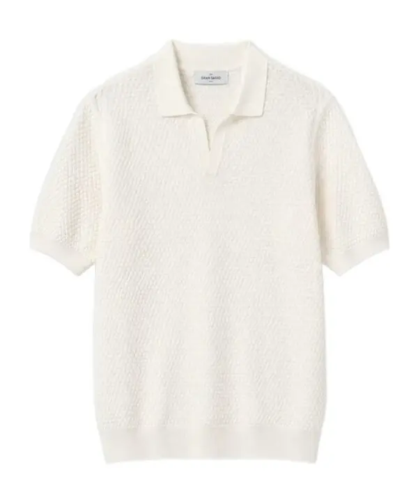 GRAN SASSO Waffle-knit Open-collar Polo Shirt - Beige