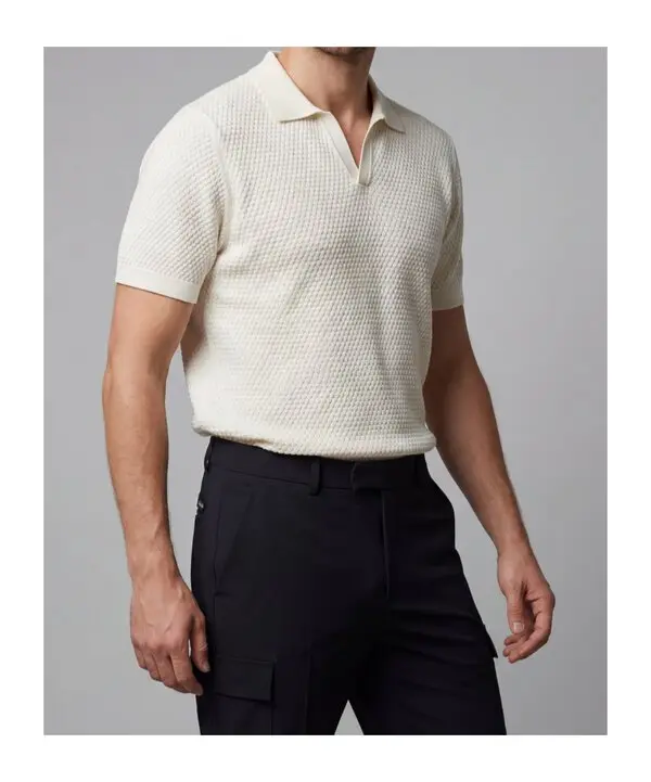 GRAN SASSO Waffle-knit Open-collar Polo Shirt