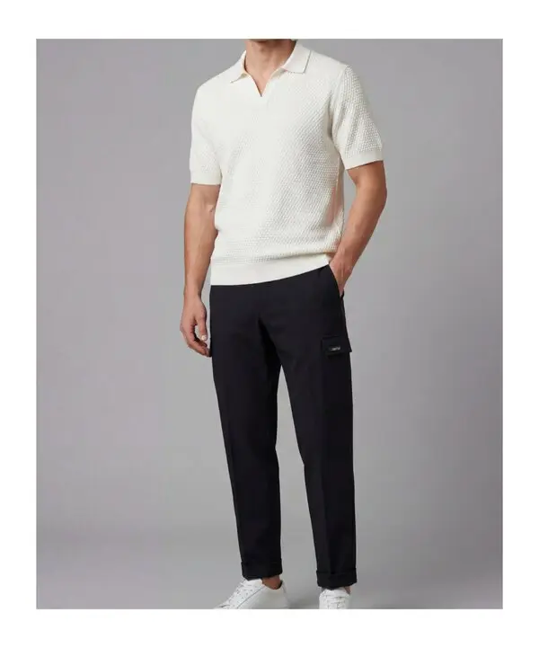 GRAN SASSO Waffle-knit Open-collar Polo Shirt