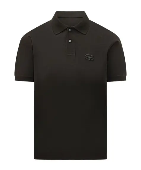 Emporio Armani Logo Embroidered Short-sleeved Polo Shirt - Black
