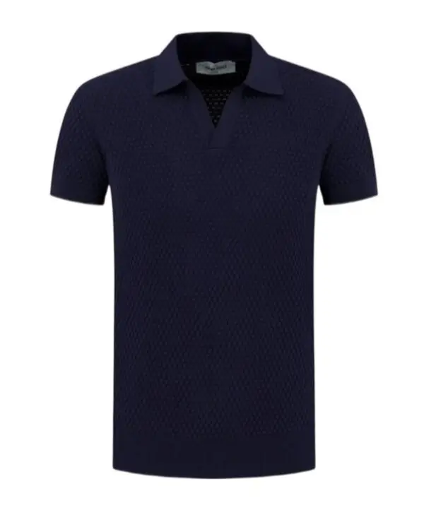 GRAN SASSO Textured-knit Polo Shirt - Navy Blue