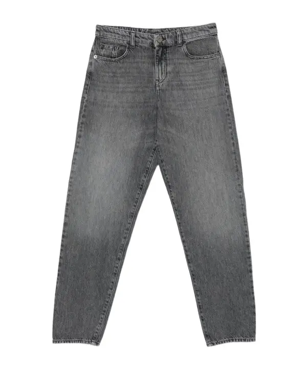 Emporio Armani Faded Wash Logo Plaque Jeans - Grey