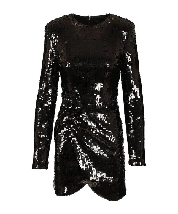 ROTATE BY BIRGER CHRISTENSEN Sequined Long-sleeved Mini Dress - Black