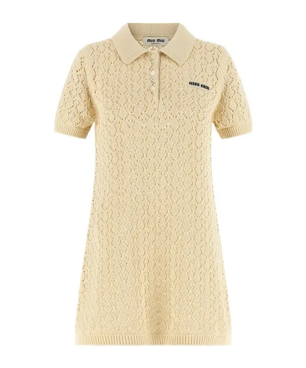Miu Miu Openwork Short-sleeved Polo Dress - Beige