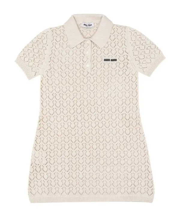 Miu Miu Openwork Short-sleeved Polo Dress - Beige