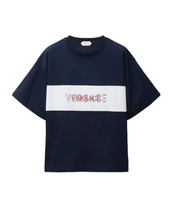 Versace Intarsia Cotton-jersey Regular T-shirt - Blue