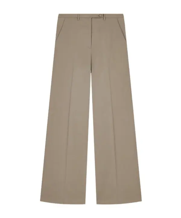 Emporio Armani Flat-front Wide-leg Trousers In Brushed Stretch Cotton - Light Brown
