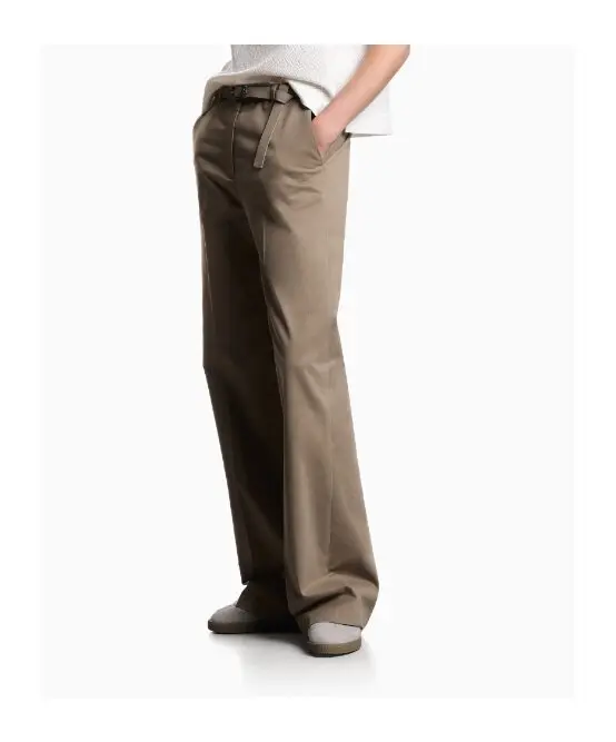 Emporio Armani Flat-front Wide-leg Trousers In Brushed Stretch Cotton