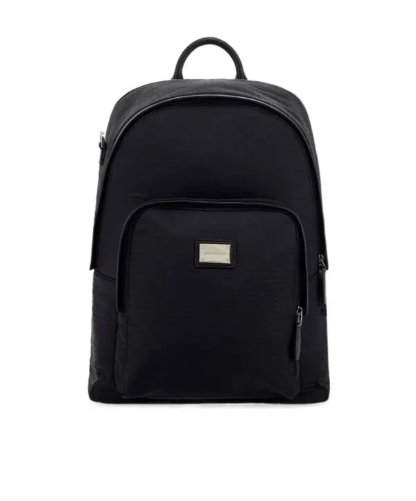 Emporio Armani Backpack With A Front Zip Pocket And A Metal Logo Plaque - Black