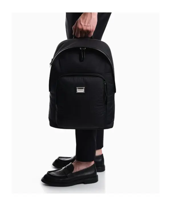 Emporio Armani Backpack With Front Zip Pocket And Metal Logo Plaque