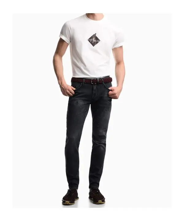 Emporio Armani Slim Fit Distressed Paint Splatter Jeans