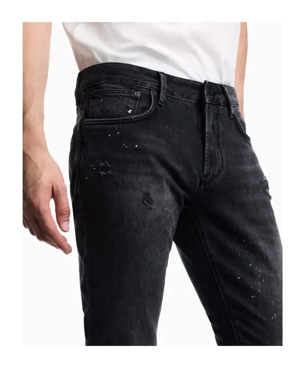 Emporio Armani Slim Fit Distressed Paint Splatter Jeans
