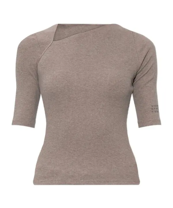 MAISON MARGIELA Ribbed Asymmetrical Neckline T-shirt - Gray
