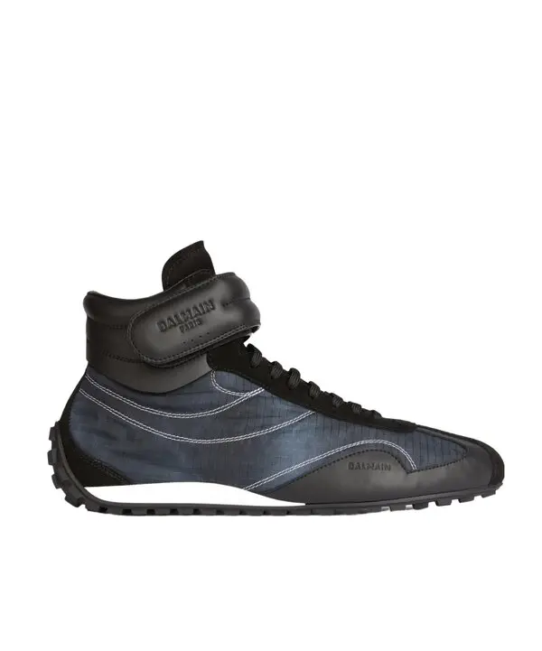Balmain Racing Mid-top Trainers In Nylon And Leather - Black
