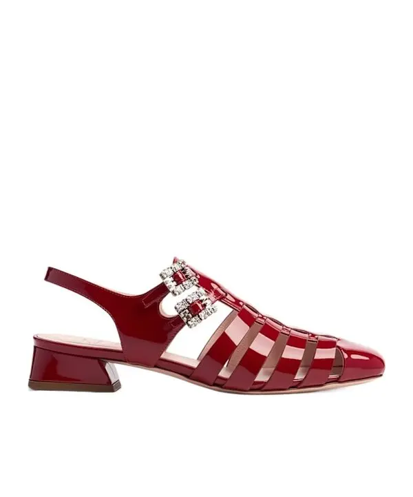 ROGER VIVIER Mini Tres Vivier Leather Flats - Red