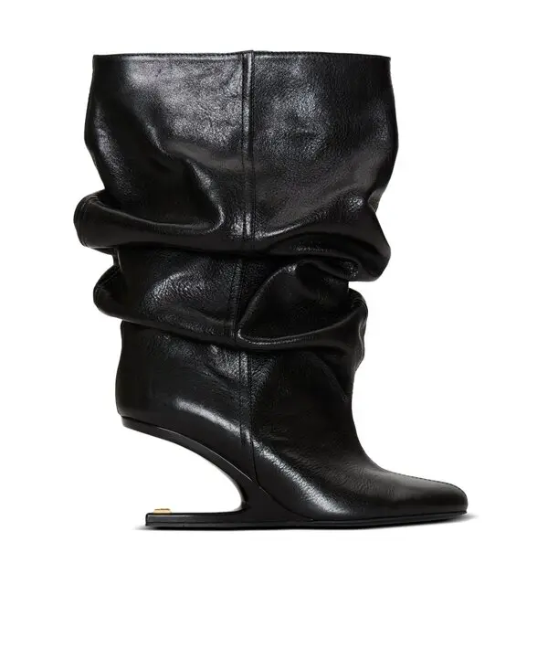 Balmain No Wedge Textured Leather Ankle Boots - Black