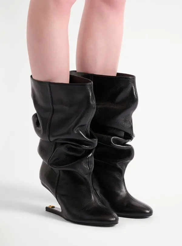 Balmain Textured Leather Ankle Boots