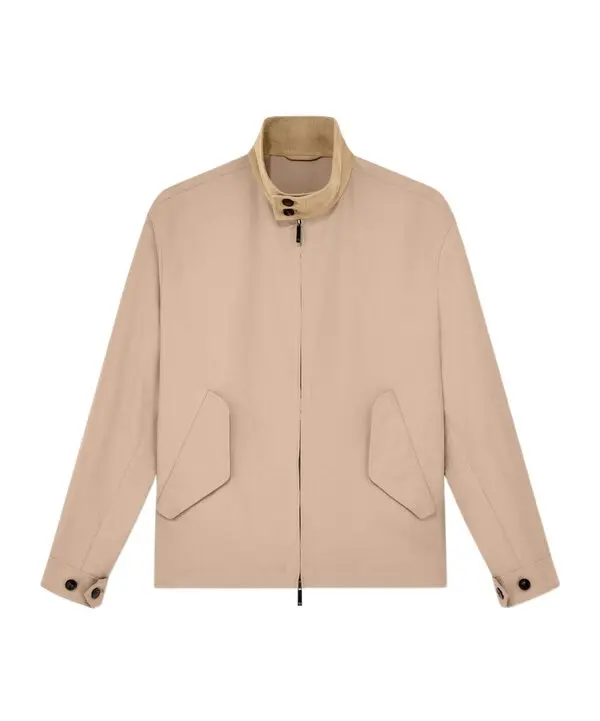 Emporio Armani Regular Fit Blouson Jacket In Plain Fabric With Cotton Panels - Light Brown