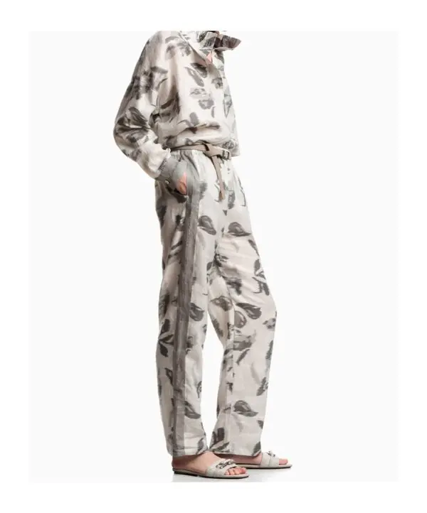 Emporio Armani Linen Floral Print Trousers - White