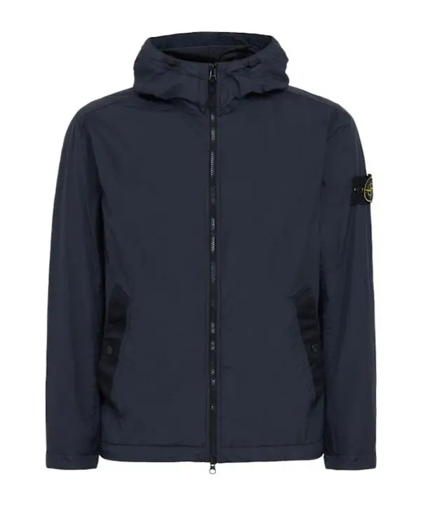 Stone Island Nylon Zip-up Hooded Jacket With Logo Patch
