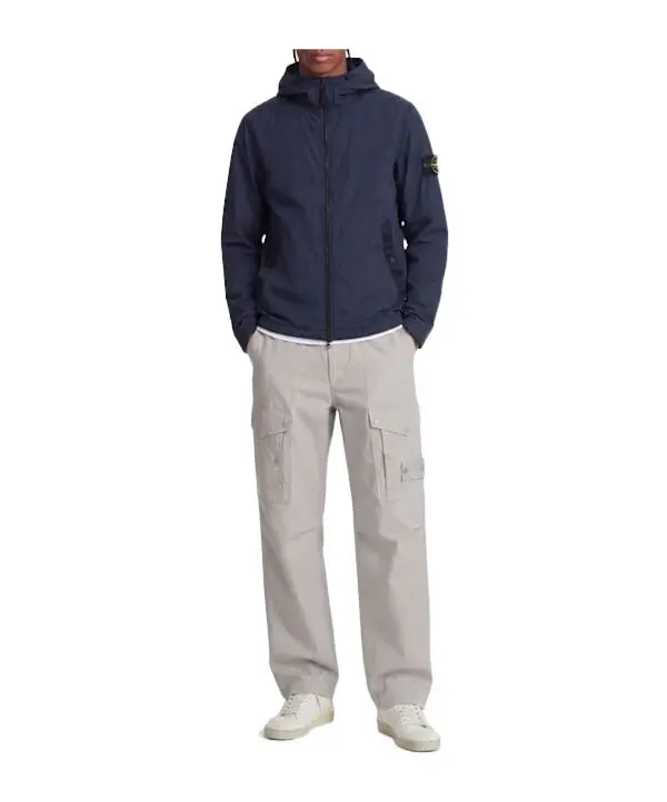 Stone Island Nylon Zip-up Hooded Jacket With Logo Patch