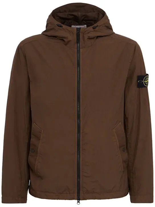Stone Island Nylon Zip-up Hooded Jacket With Logo Patch