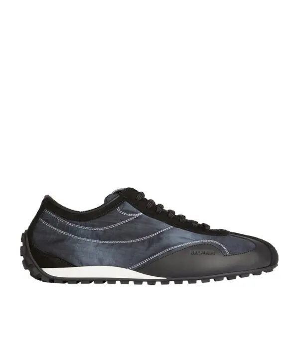 Balmain Racing Low Trainers In Nylon And Leather - Black