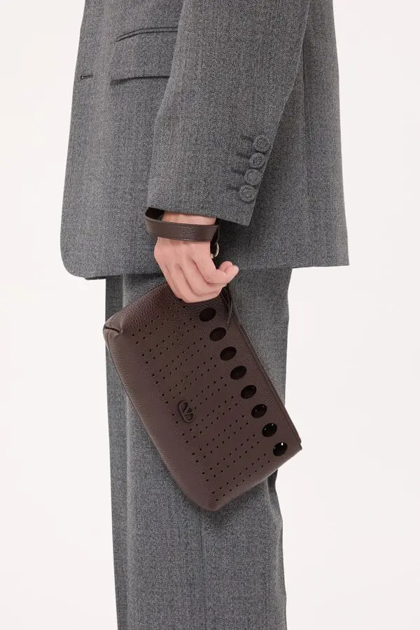 Valentino Garavani Perforated Zipper Clutch With Side Handle