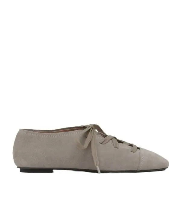 Emporio Armani Lace-up Ballet Flats In Suede With Leather Lining - Grey