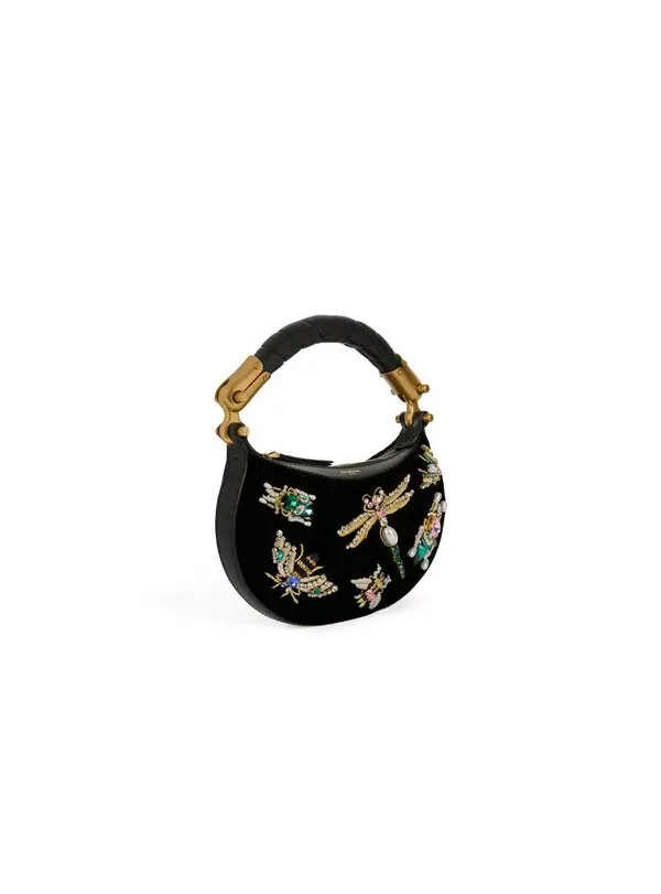Balmain Mini Ebene Embroidered Velvet Bag
