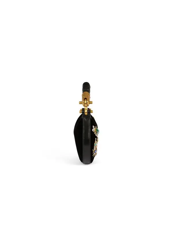 Balmain Mini Ebene Embroidered Velvet Bag