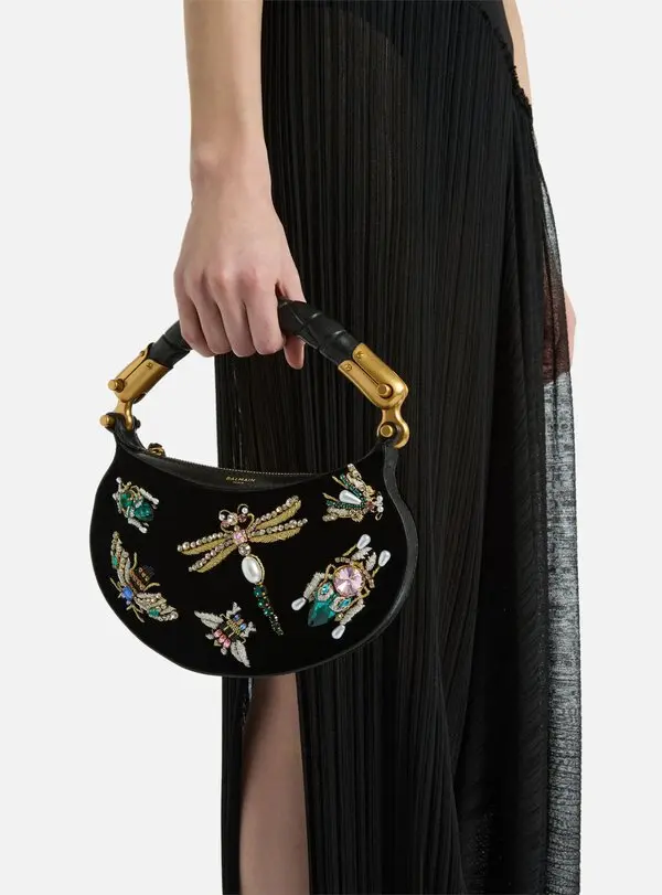 Balmain Mini Ebene Embroidered Velvet Bag