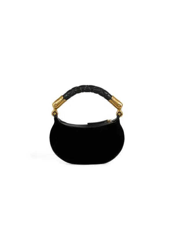 Balmain Mini Ebene Embroidered Velvet Bag