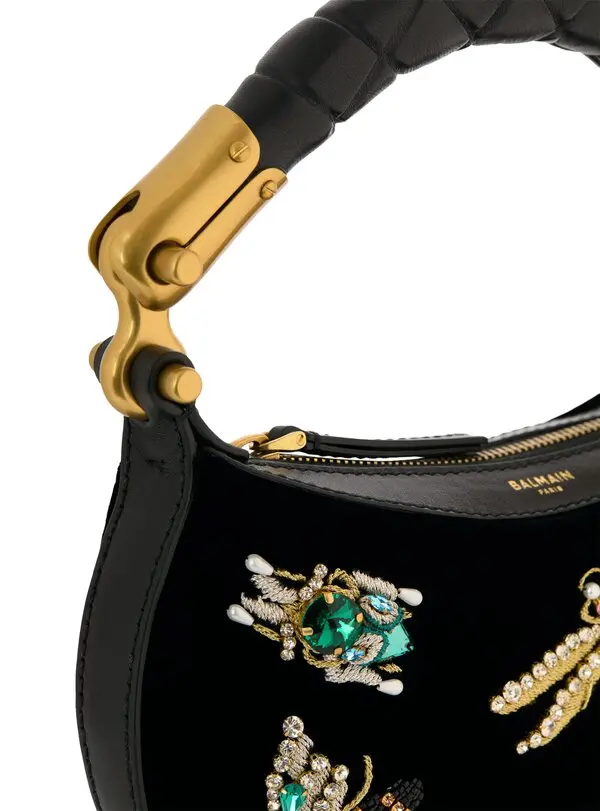 Balmain Mini Ebene Embroidered Velvet Bag