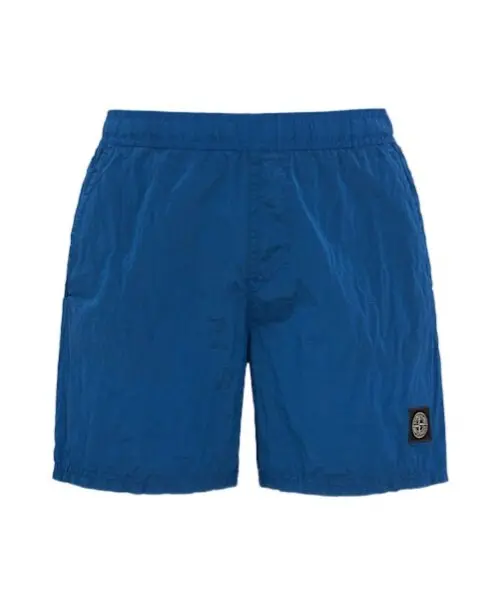 Stone Island Logo Detail Nylon Shorts - Blue
