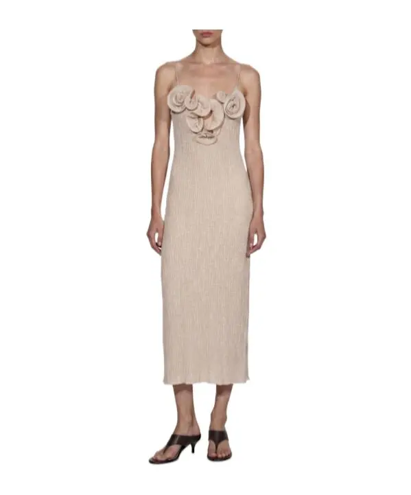 Magda Butrym Beige Floral Embellished Midi Dress