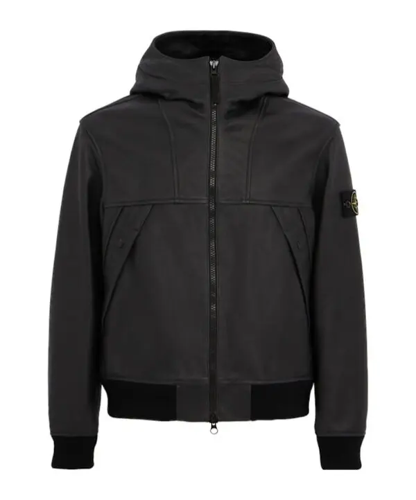 Stone Island Leather Zip-up Hooded Jacket