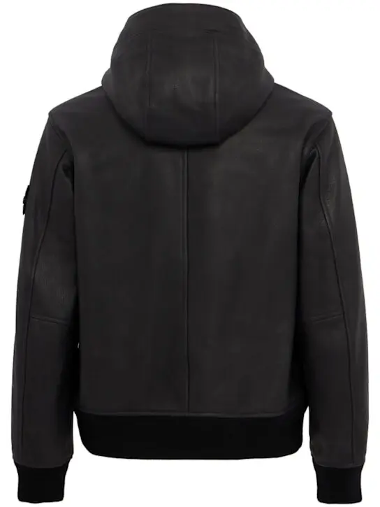 Stone Island Leather Zip-up Hooded Jacket