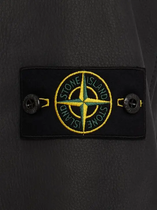 Stone Island Leather Zip-up Hooded Jacket