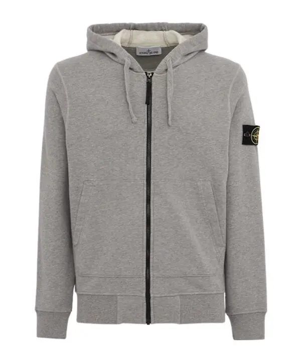 Stone Island Logo Cotton Zip Up Hoodie - Gray