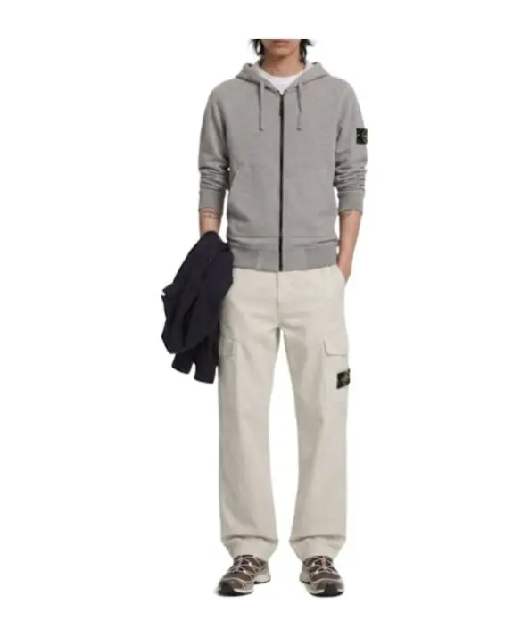 Stone Island Logo Cotton Zip Up Hoodie