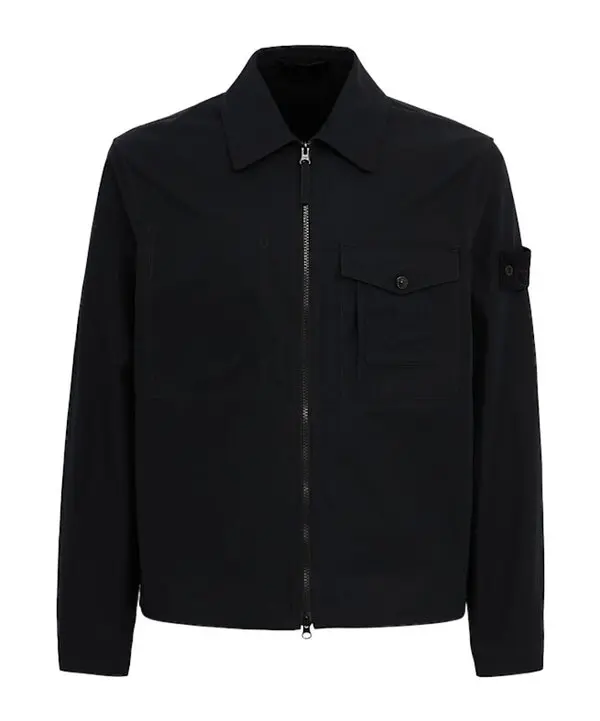 Stone Island Logo Cotton Zip-up Overshirt