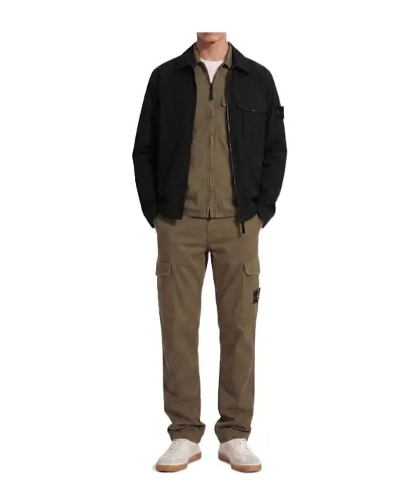 Stone Island Logo Cotton Zip-up Overshirt