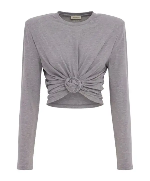 Magda Butrym Draped Top W/rose Detail - Gray