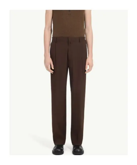 MAISON MARGIELA Wide Leg Wool Shirting Trousers With Numeric Embroidery