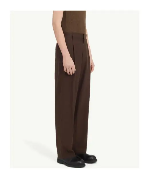 MAISON MARGIELA Wide Leg Wool Shirting Trousers With Numeric Embroidery